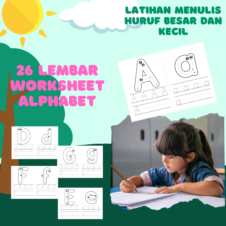 26 Lembar worksheet tracing mengenal huruf besar dan kecil | Lazada ...