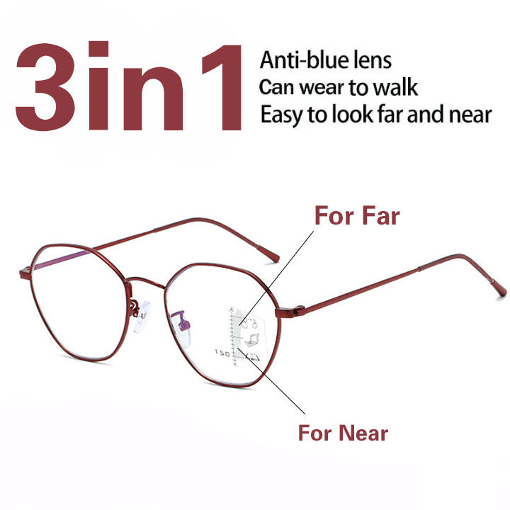 New 3 in 1 Progressive Multifocal Reading Glasses Women Smart Zoom ...