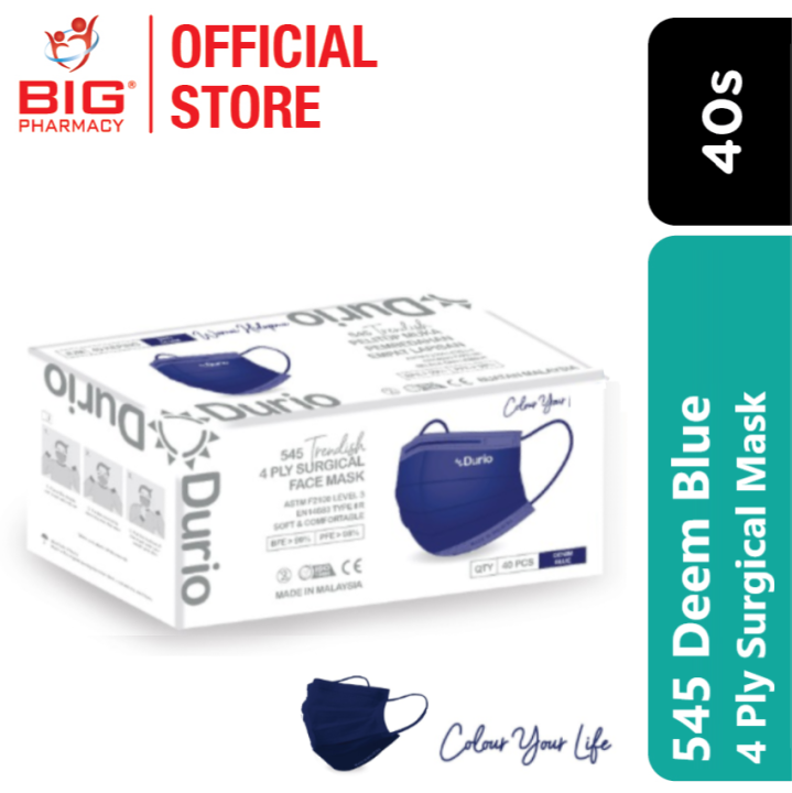 Durio (545) Trendish 4ply Surgical Face Mask (Denim Blue - Adult) 40s ...