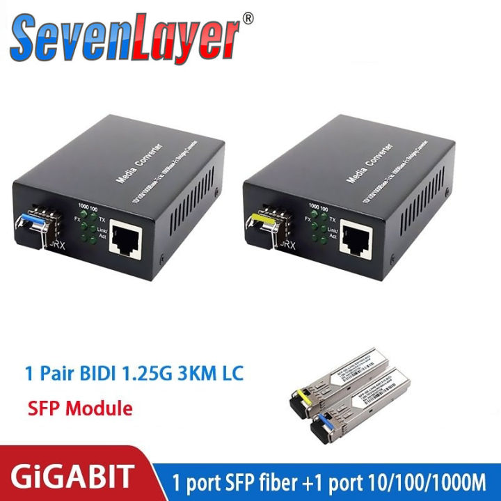 1 Pair Fiber Optical Media Converter 1 Port SFP to 1 RJ45 with 1 Pair LC/SC SFP Module 3/5/20 KM ...