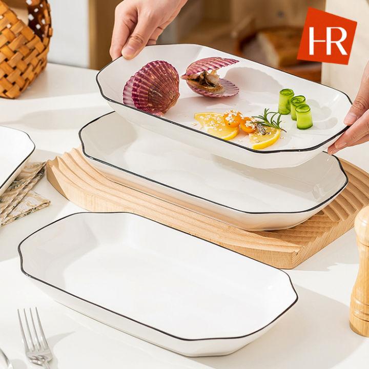 Nordic Ceramic Plate White Plate Black Rim Plate Rectangular Plate 8 ...