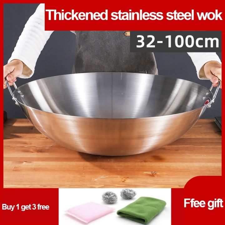 TX Boy Large-capacity stainless steel wok with double handles, easy to ...