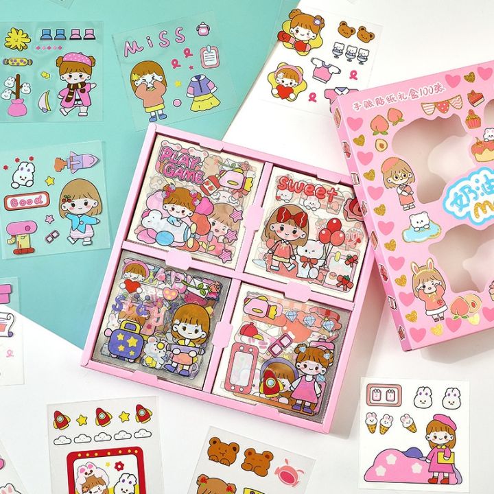 Stationery cartoon girl hand account sticker Korea Cute Waterproof ...