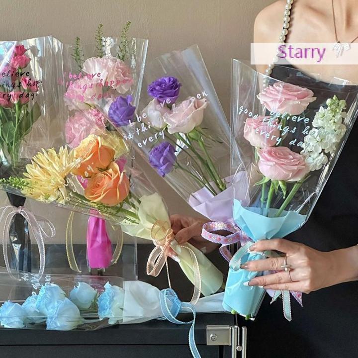 Starry 10pcs Single Rose Sleeves Flower Wrapping Bag Bouquet Packaging ...