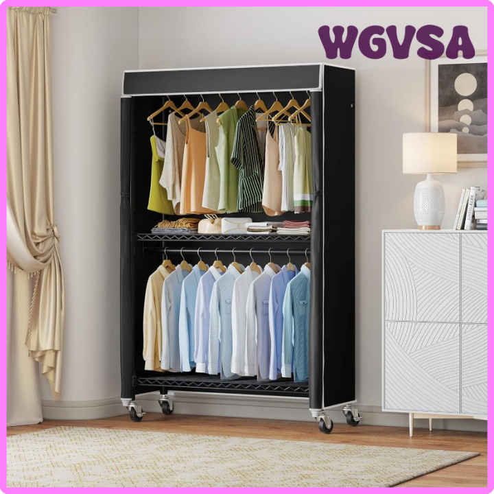 WGVSA V12C Heavy Duty Rolling Garment Rack with Cover Clothing Rack ...