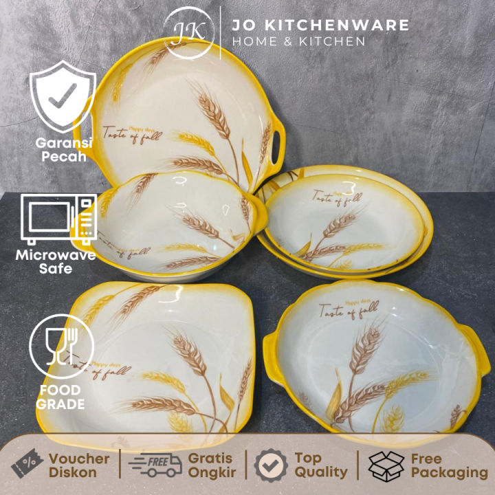 Piring mangkok keramik set premium serbaguna gambar padi / Piring ...