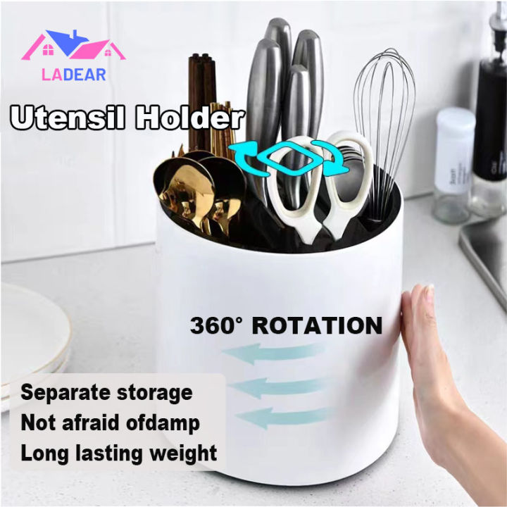 {SG}Large 360° Rotating Kitchen Utensils Utensil Organiser Spinning ...