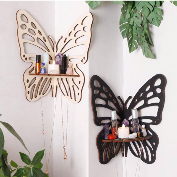 Butterfly Corner Shelf, Wall Corner Shelf Wood Floating Shelves Crystal ...