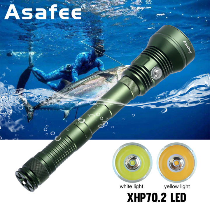 FCAsafee A33 Green 80M Deep Professional Diving Flashlight XHP70 LED ...