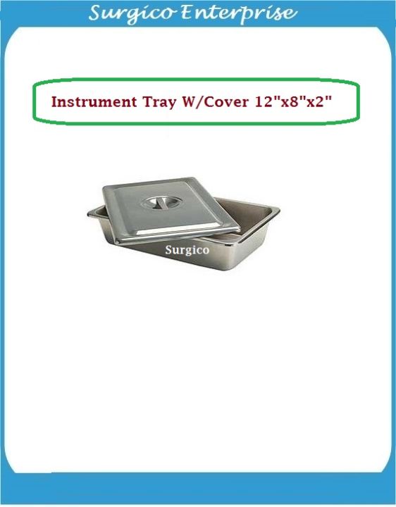 Instrument Tray with Cover 12" x 8" x 2" Stainless Steel-Medical Use ...