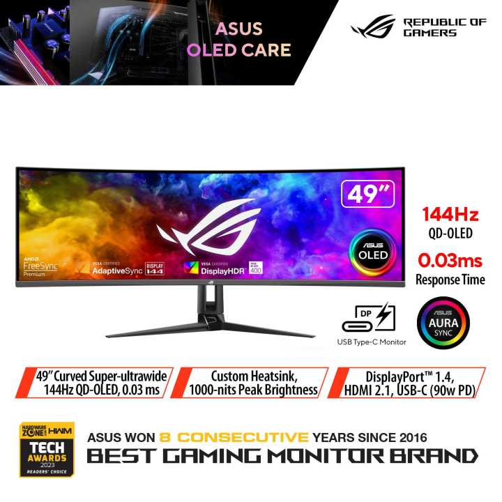 ASUS ROG Swift OLED PG49WCD gaming monitor- 49-inch (5120x1440) curved ...