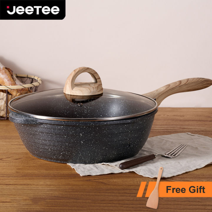 JEETEE Non Stick Deep Frying Pan 24/28/32cm kawali big size wok pan non ...