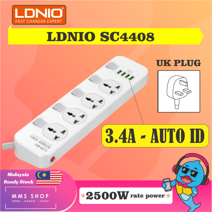 LDNIO EXTENSION SC4408 4 POWER SOCKET AND USB 3.4A 2500W SC-4408 MMS ...