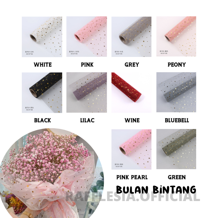 Flower Wrapping Paper Motif Bulan Bintang / Mesh Roll / Kertas Buket ...
