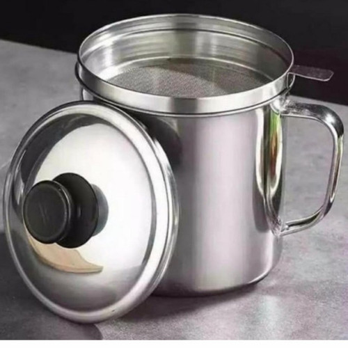 Stainless Steel 1.4L OR 1.3L Oil Strainer Pot Container Jug Storage Can ...