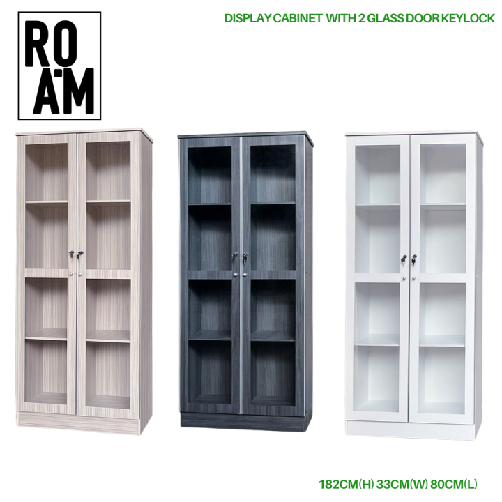 ROAM 6feet Display Cabinet 2 Glass Door with Keylock Almari Buku ...