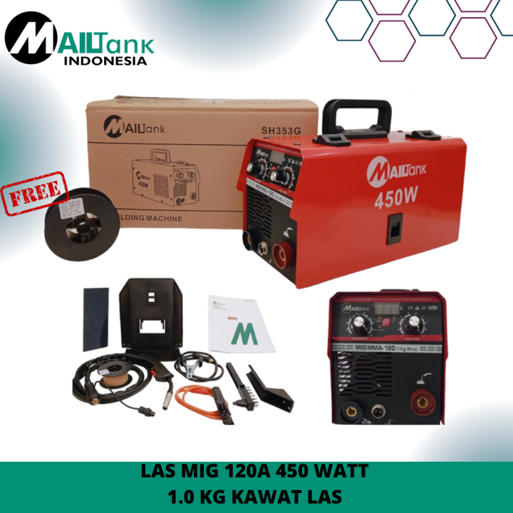 MAILTANK Mesin Las MIG 120A Tanpa Gas CO2 Mailtank SH353G Fluxcore Gasless MIGi 450 Watt Travo ...