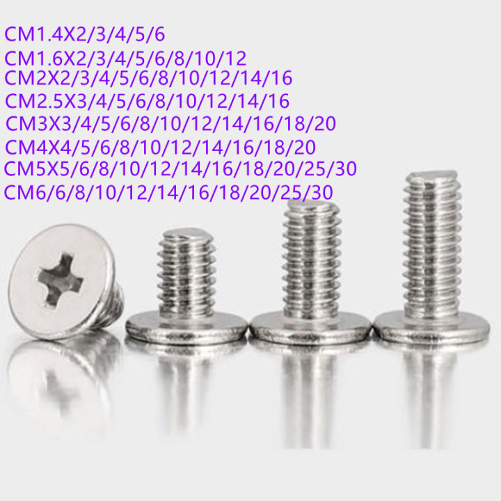 1050pcs CM M1.4 M1.6 M2 M2.5 M3 M4 M5 M6 A2 304 Stainless Steel Cross Phillips Ultra Thin Super ...