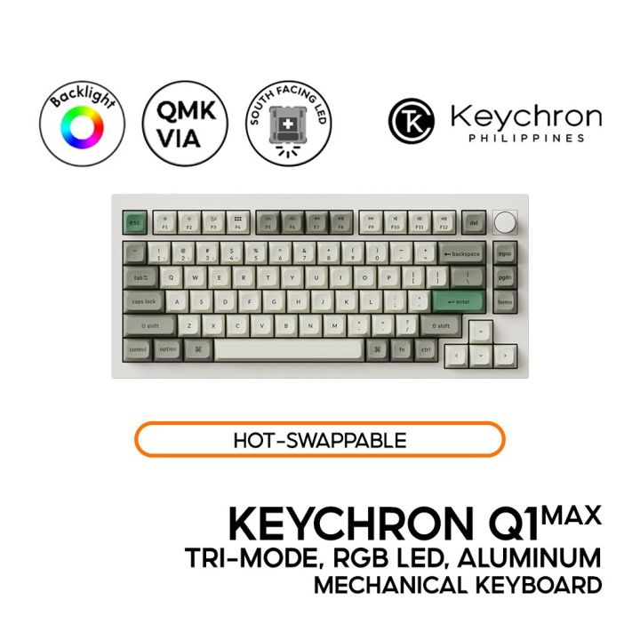 Keychron Q1 Max Knob QMK/VIA Keyboard Shell White, 75%, Tri-mode, RGB ...