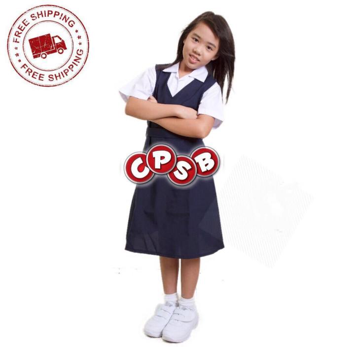 School Uniform Primary Pinafore Set (White Blouse + Pinafore) | Lazada