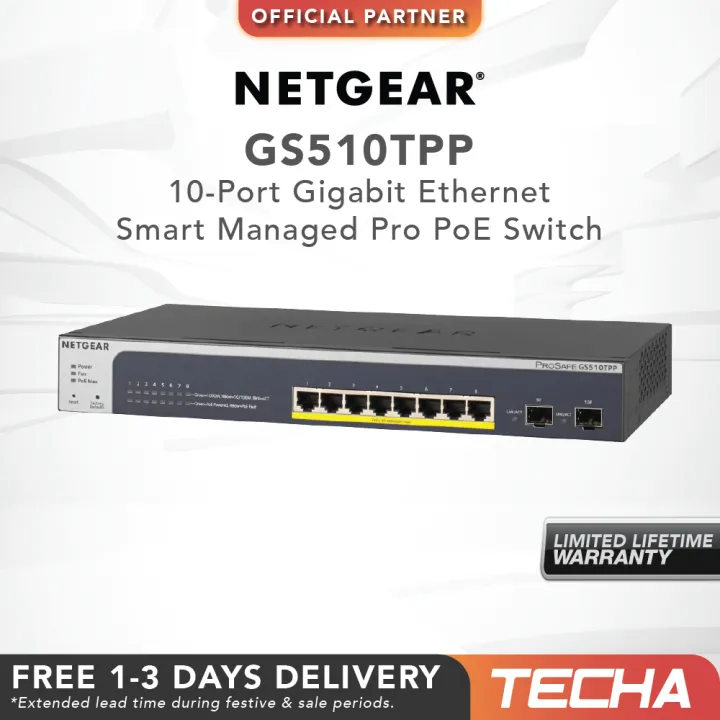 Netgear GS510TPP | 8-Port Gigabit Ethernet High-Power PoE+ Smart Switch ...