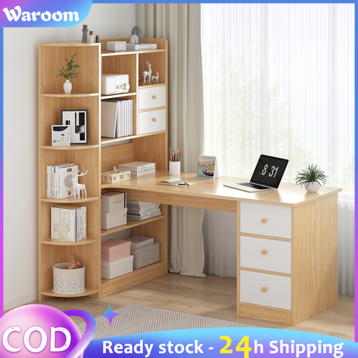 WAROOM Computer Table with Book Shelf Study Desk Writing Desk Meja Belajar Home Office Table ...