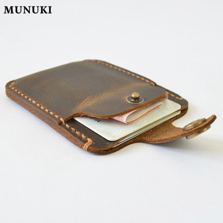 MUNUKI Handmade Genuine Leather Card Holder For Men Vintage Crazy Horse ...