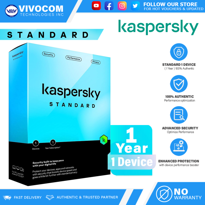 Kaspersky Standard 1 Device - 1 Year (License Key Only) NEW 2023 ...
