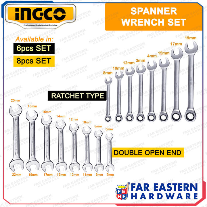 INGCO Spanner Wrench 8pcs Set Ratchet | Double Open End INHT | Lazada PH