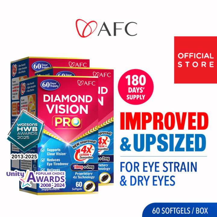 [3 Boxes] AFC Diamond Vision PRO 4X - Free Form Lutein 4X 10mg ...