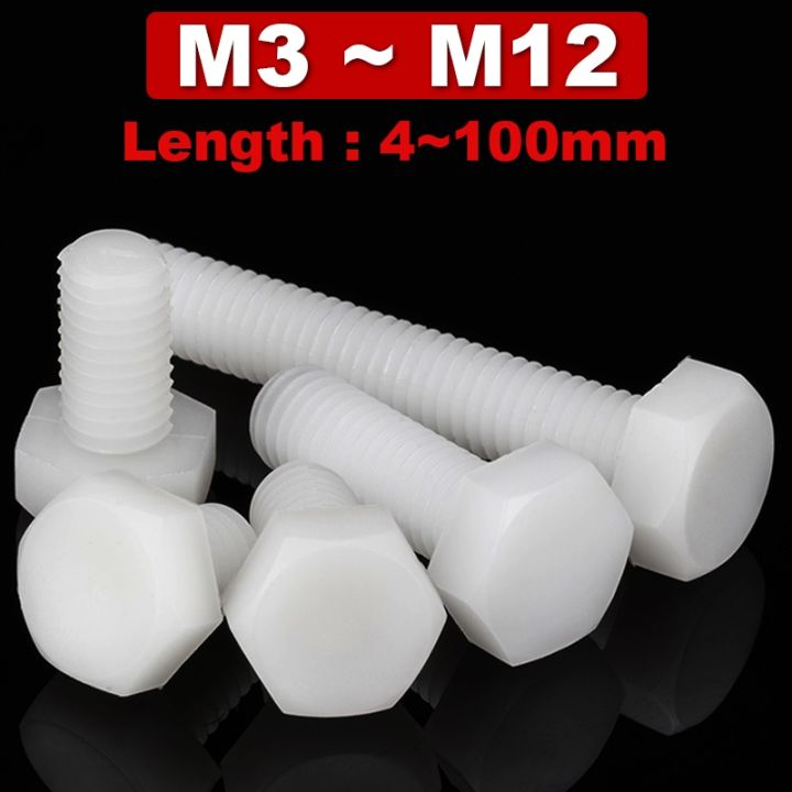 White Nylon Hexagonal Screw Metric Threaded Hex Head Screw Plastic ...