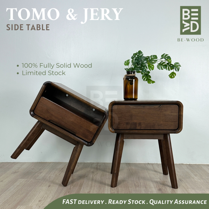 TOMO & JERY Side Table (Fully Solid Wood) Bed Side Table Single Drawer Meja Tepi Katil Satu Laci ...