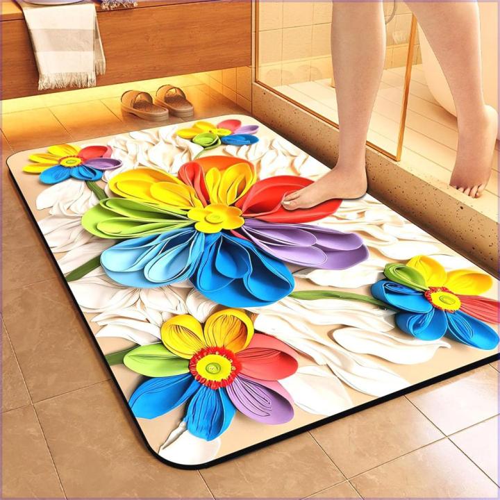 3D Anti Slip Diatom Mat Oil Painting Flower Mat Bathroom Mat Toilet Mat Entry Door Mat Bathrooms ...