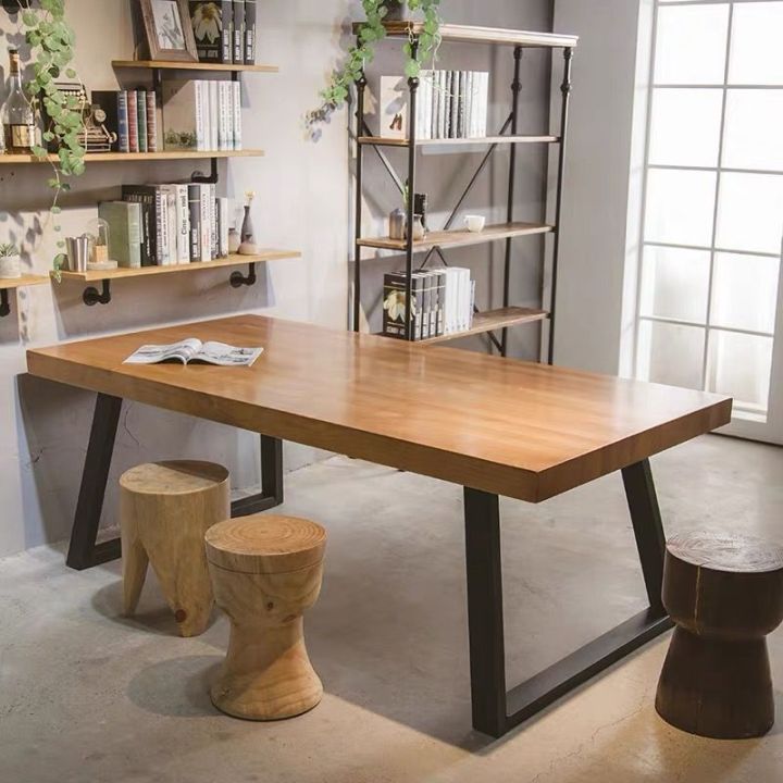 Solid wood dining table simple r rectangular log computer table ...