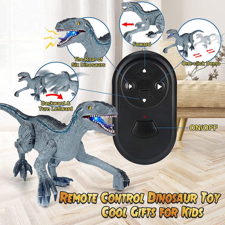 RC Dinosaurs Toy Blue Velociraptor Remote Control Dinosaur Toys for ...