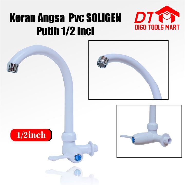 Kran Angsa PVC Putih Drat 1/2 Inch Keran Air Dapur PVC Soligen | Lazada ...