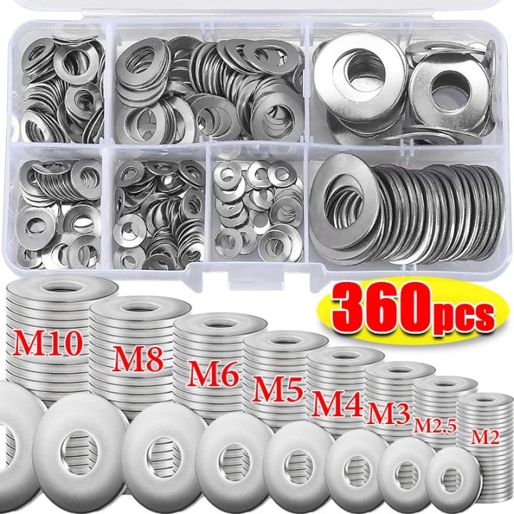 360/180pcs Stainless Steel Flat Washer Plain Gaskets Metal Washers Rings for Screw Assortment ...