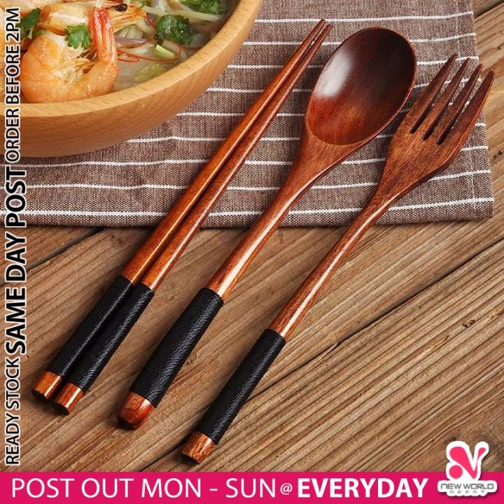 𝗦𝗣𝗟𝗜𝗡𝗧𝗘𝗥 𝗙𝗥𝗘𝗘 》3 In 1 Japanese Wooden Cutlery Set Chopsticks Spoon Fork ...