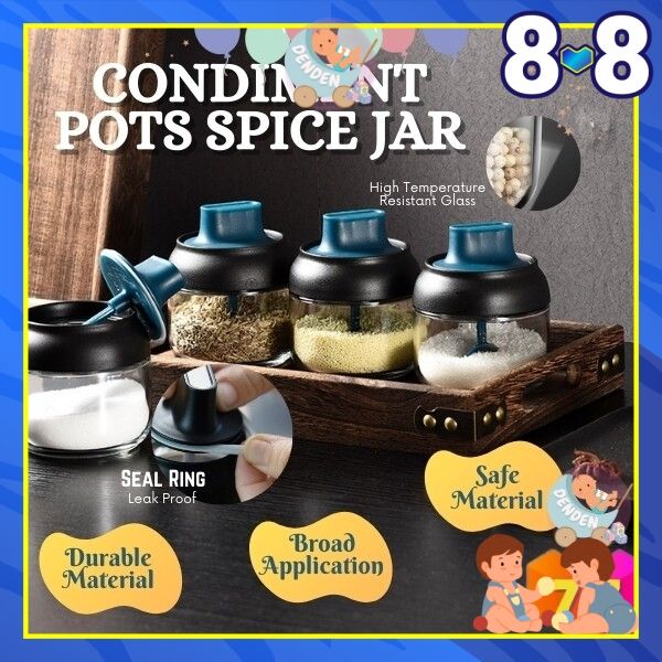 DenDen Seasoning Bottle with Spoon Condiment Kitchen Spice Jar Container Salt Sugar Bekas Rempah ...