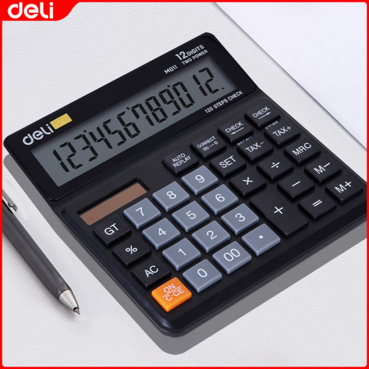 Deli Calculator For Business 12 Digits Large Screen Calculator Dual Power 120 Steps Office ...