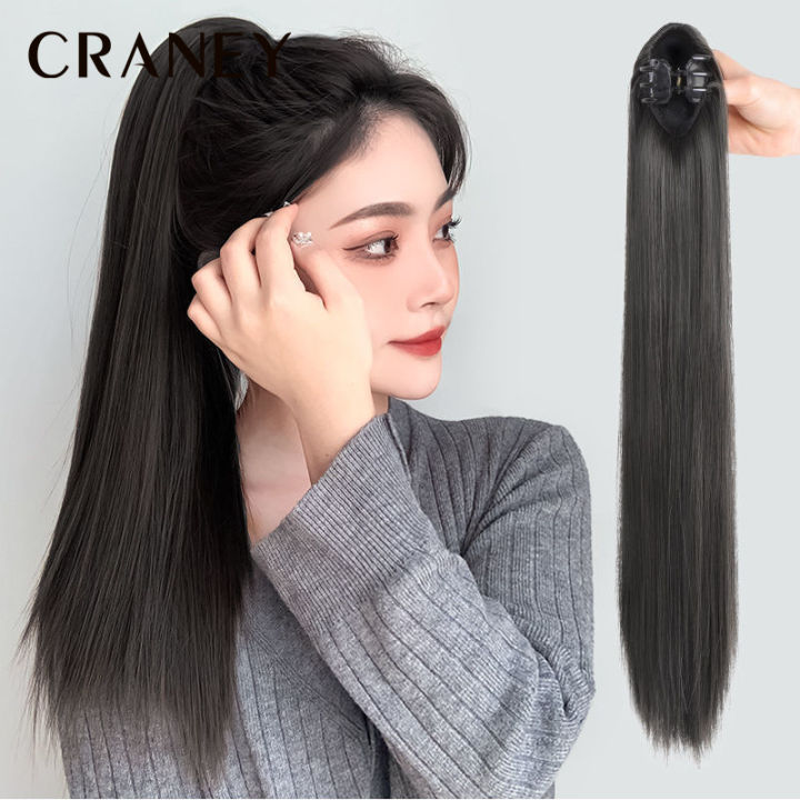 Long Straight Ponytail with Clip Women Wig Hair Extensions Smooth and ...