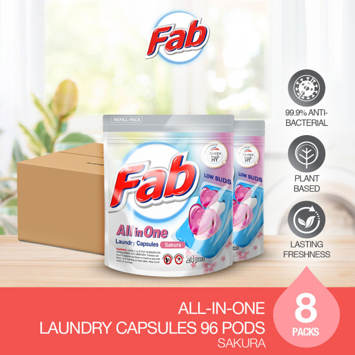 Fab All-in-One Laundry Capsules Refill Pack 24 pcs x 8 Packs | Lazada ...