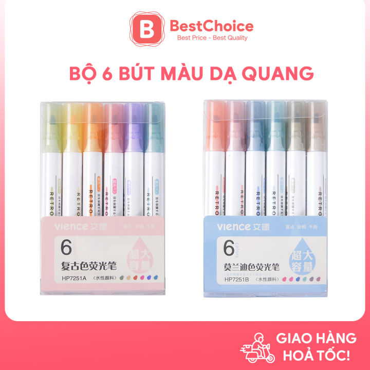 Bộ bút dạ quang 6 màu dùng để đánh dấu highlight | Vience 7251A/B | Lazada.vn