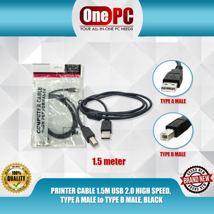 PRINTER CABLE 1.5M USB 2.0 HIGH SPEED, TYPE A MALE to TYPE B MALE, BLACK | Lazada PH
