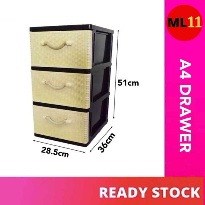 (3 TIER) A4 Drawer Black Frame / Premium Plastic A4 Drawer / Storage ...