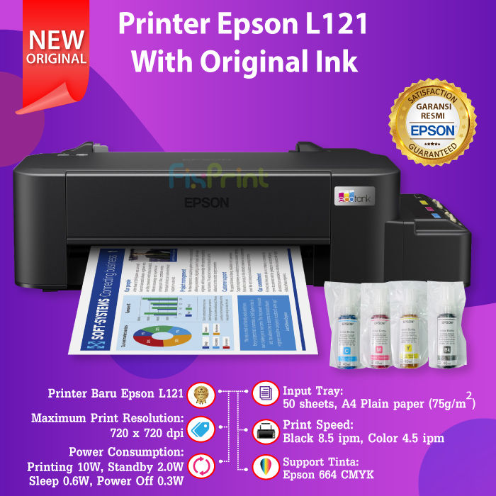 PRINTER EPSON L121 Pengganti L120 Hitam Print Warna Infus Modif Ink tank Pabrik RESMI | Lazada ...