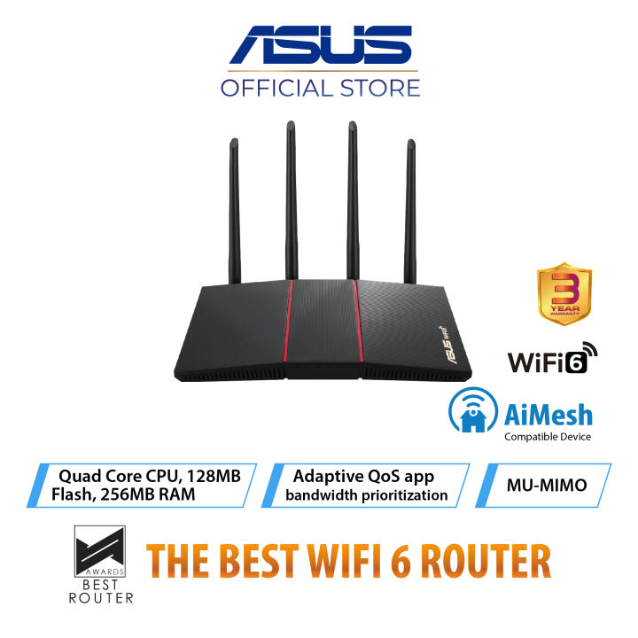 ASUS RT-AX55 AX1800 (AX55) Dual Band WiFi 6 Router, support MU-MIMO and ...