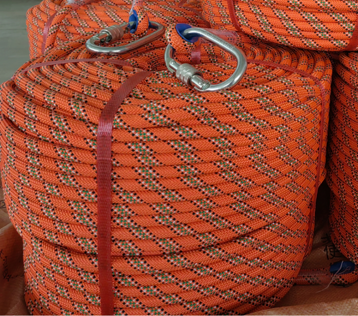 （STOCK)12mm*200m climbing rope/static rope/safety rescue rope/fire rope with 2 climbing buckles ...