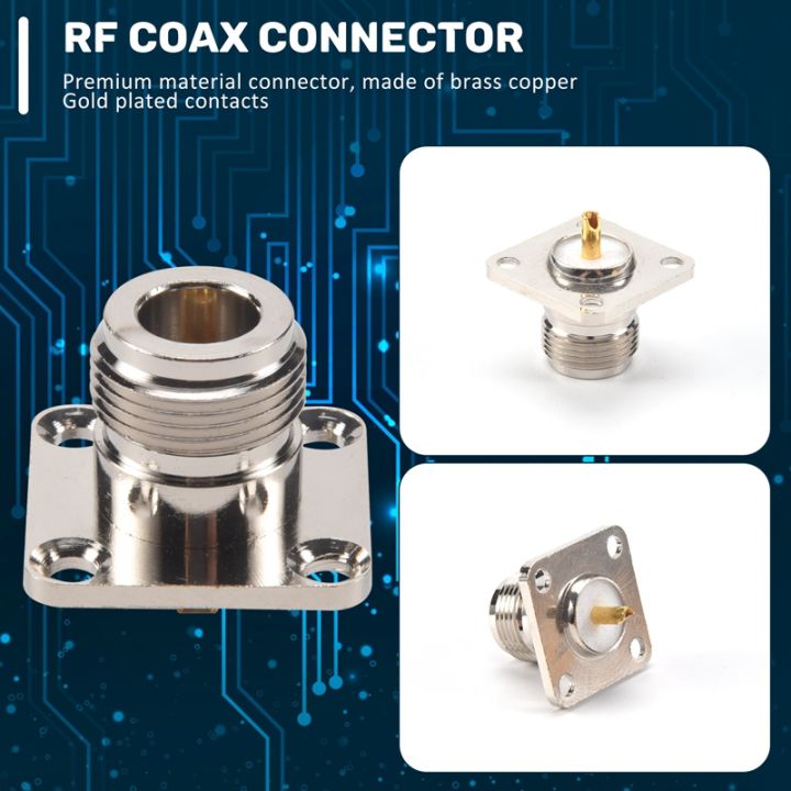 N type female jack coax connector 4-hole panel mount with solder cup ...