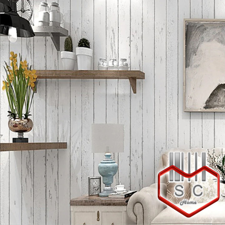 Wall Sticker WHITE WOOD PLANKS SERIES (45CM x 10M) Self Adhesive 3D ...